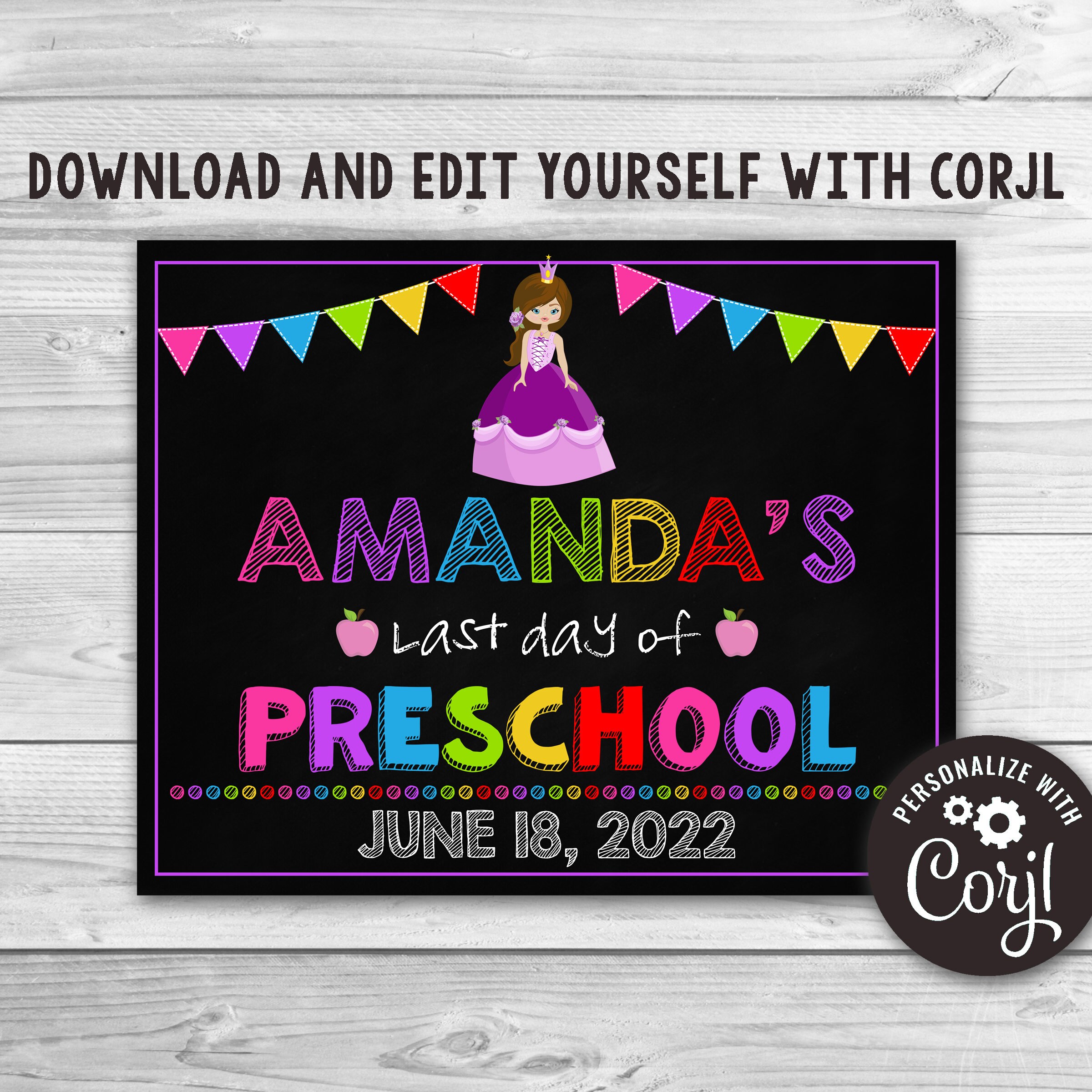 Editable Last Day of Pre-k Sign Princess Last Day of School - Etsy