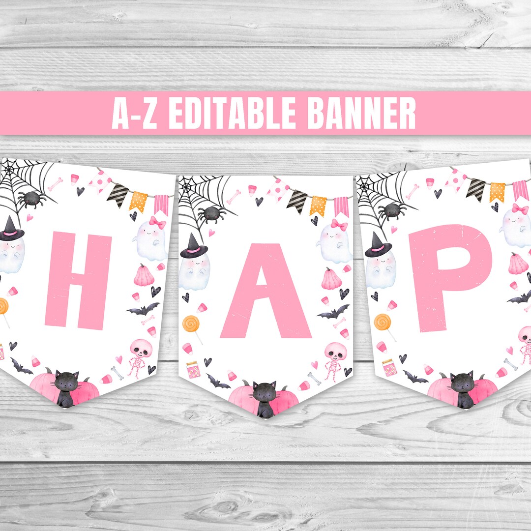 Editable Spooky Halloween Birthday Banner Pink Halloween Ghost Party A ...