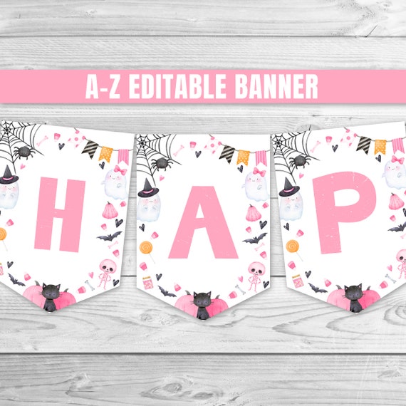 Editable Spooky Halloween Birthday Banner Pink Halloween Ghost - Etsy