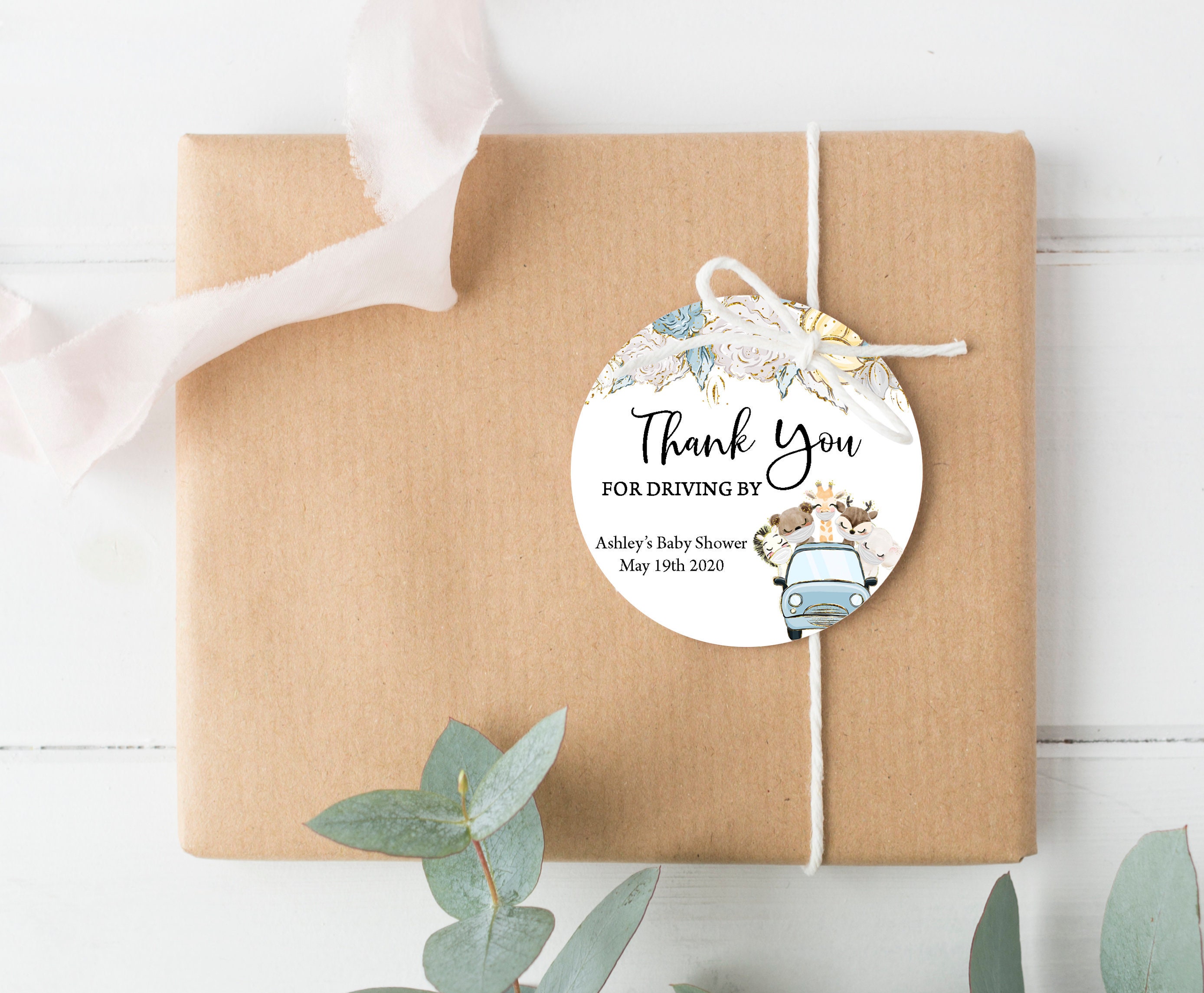 Favor Bags & Containers Printable Blue Boy Floral Drive through Baby ...