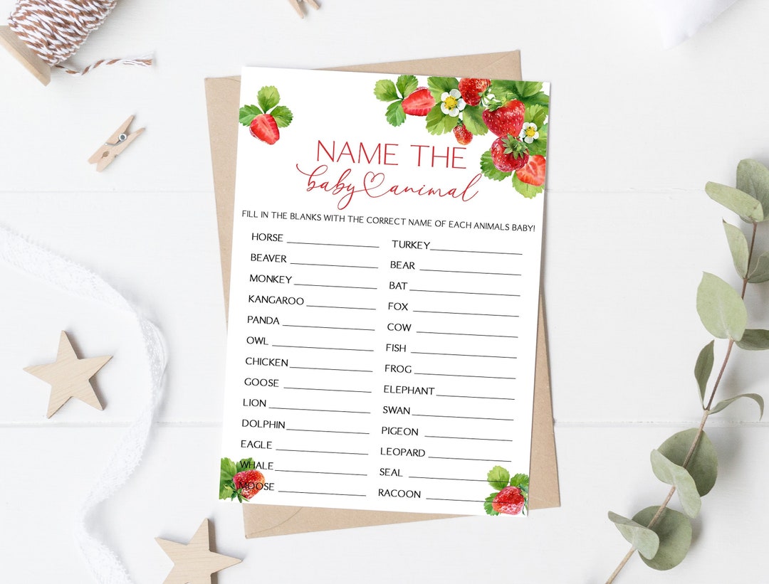 Strawberry Name the Baby Animal Baby Shower Game Berry Sweet Name the ...