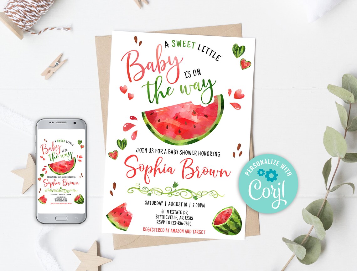 Editable Watermelon Baby Shower Invitation A Sweet Little - Etsy