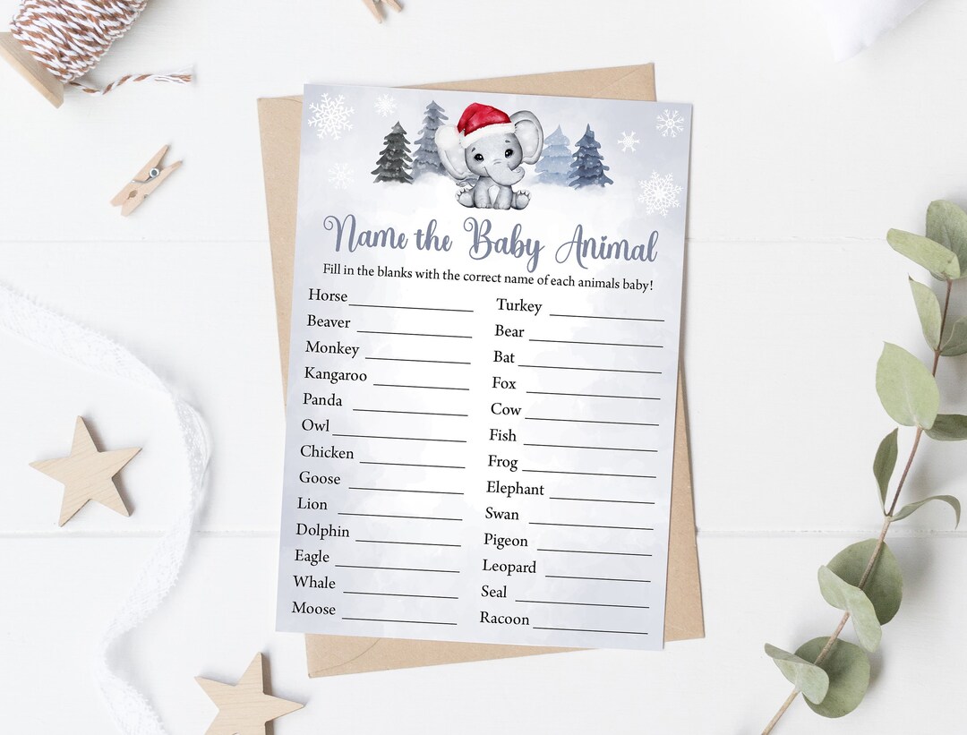 Winter Elephant Name the Baby Animal Baby Shower Game Gender Neutral ...
