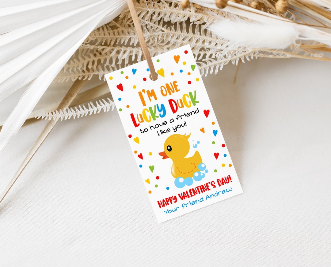 Editable Valentines Rubber Duck Gift Tag One Lucky Duck Valentines Day ...