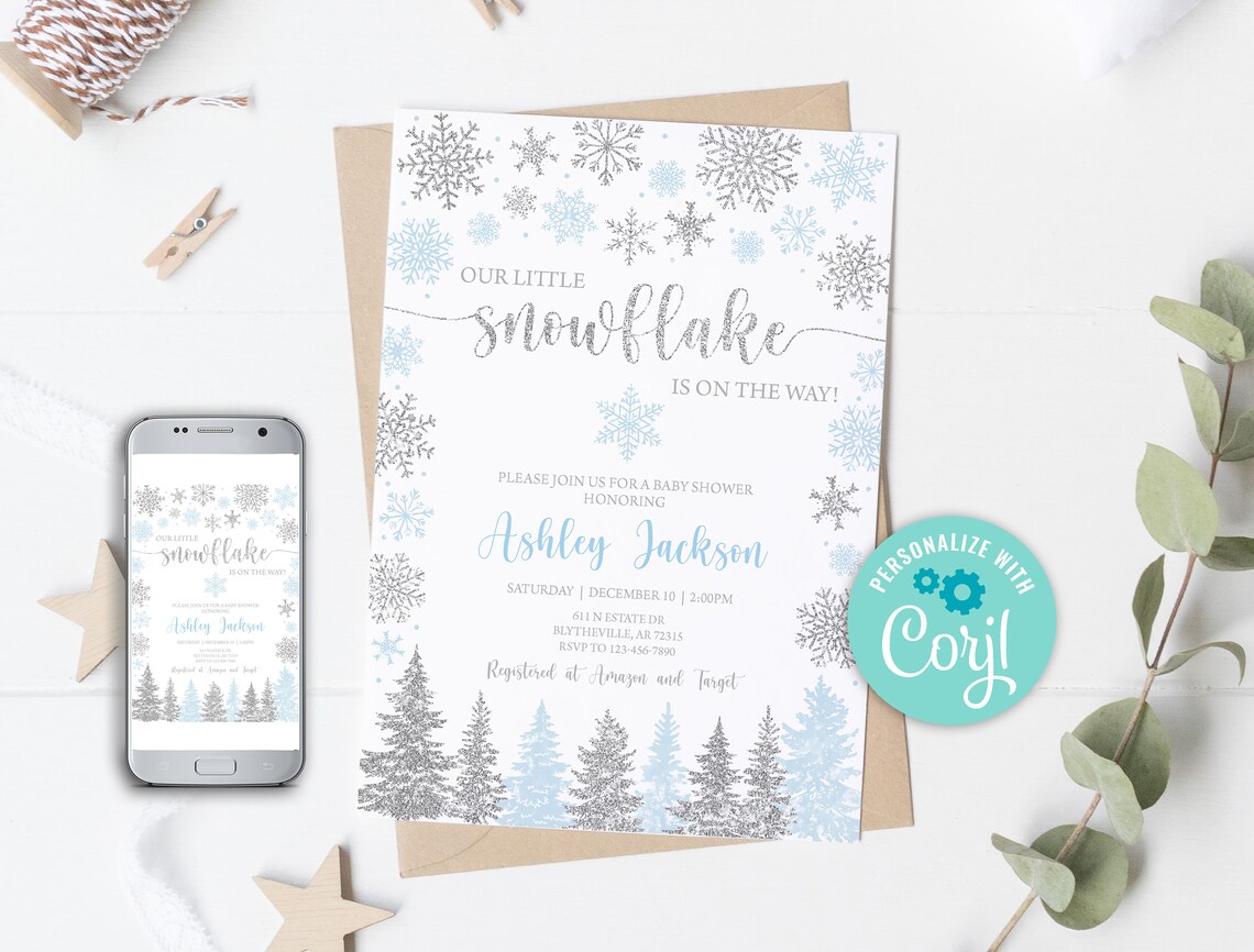 Editable Snowflake Baby Shower Invitation A Little Snowflake - Etsy