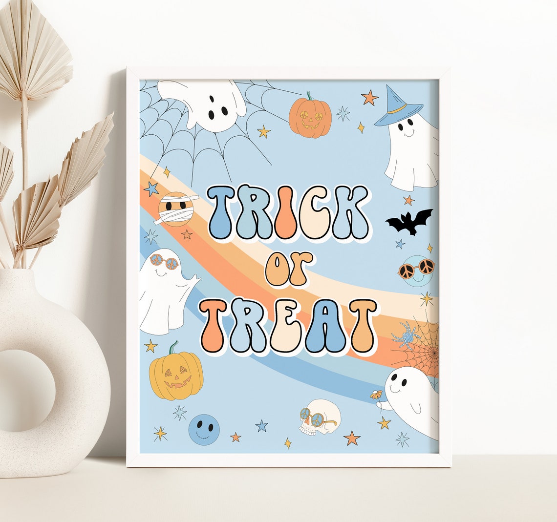 Retro Groovy Halloween Trick or Treat Sign Spooktacular - Etsy