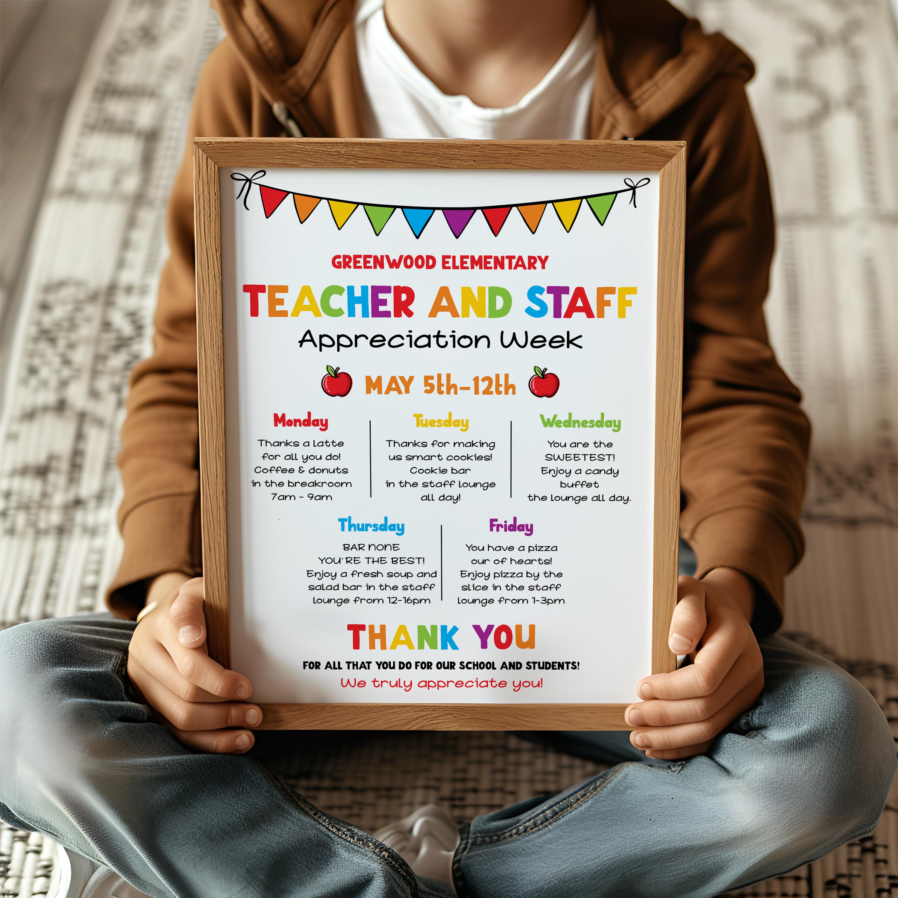 Editable Teacher Appreciation Week Itinerary Poster Teachers Staff ...