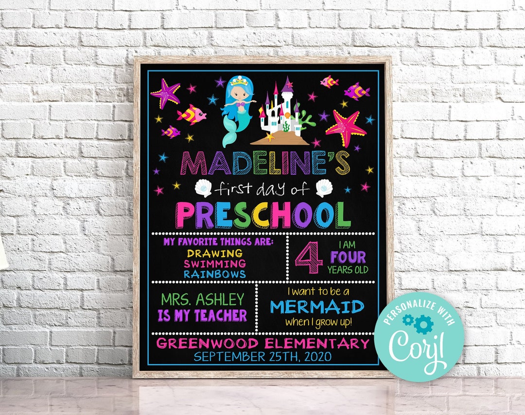 Editable First Day of Preschool Sign, Mermaid First Day of School Sign ...