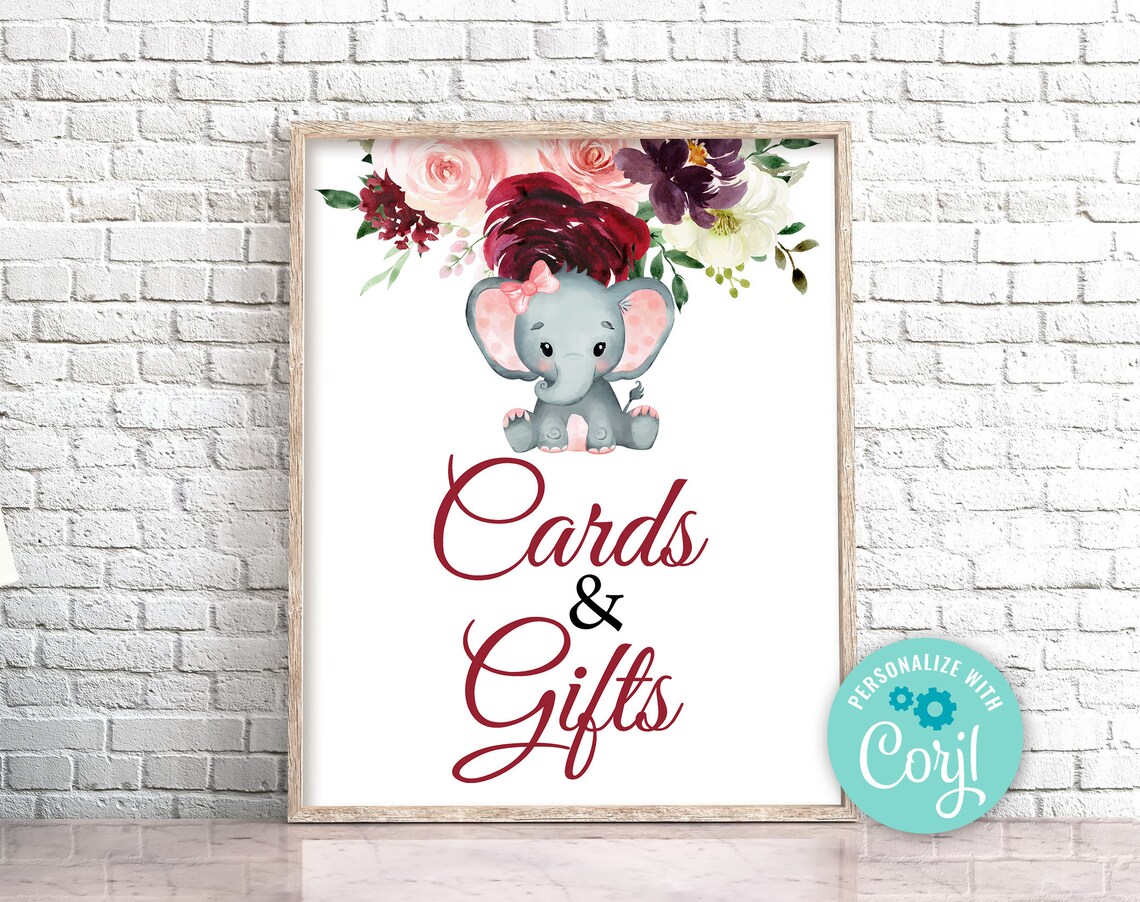 Pink Elephant Cards and Gifts Sign Girl Elephant Cards and - Etsy