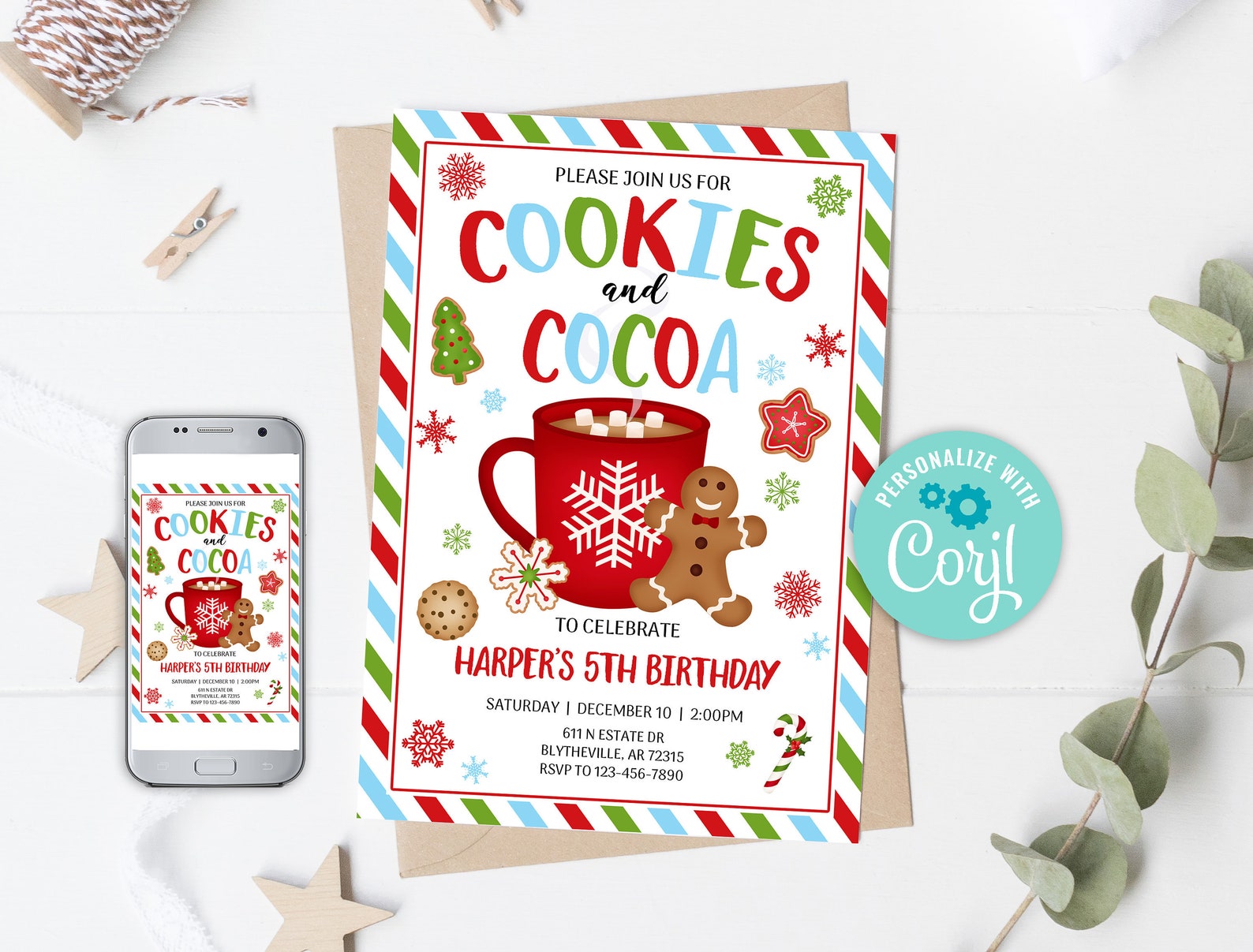 EDITABLE Cookies and Cocoa Birthday Invitation Hot Cocoa Party | Etsy