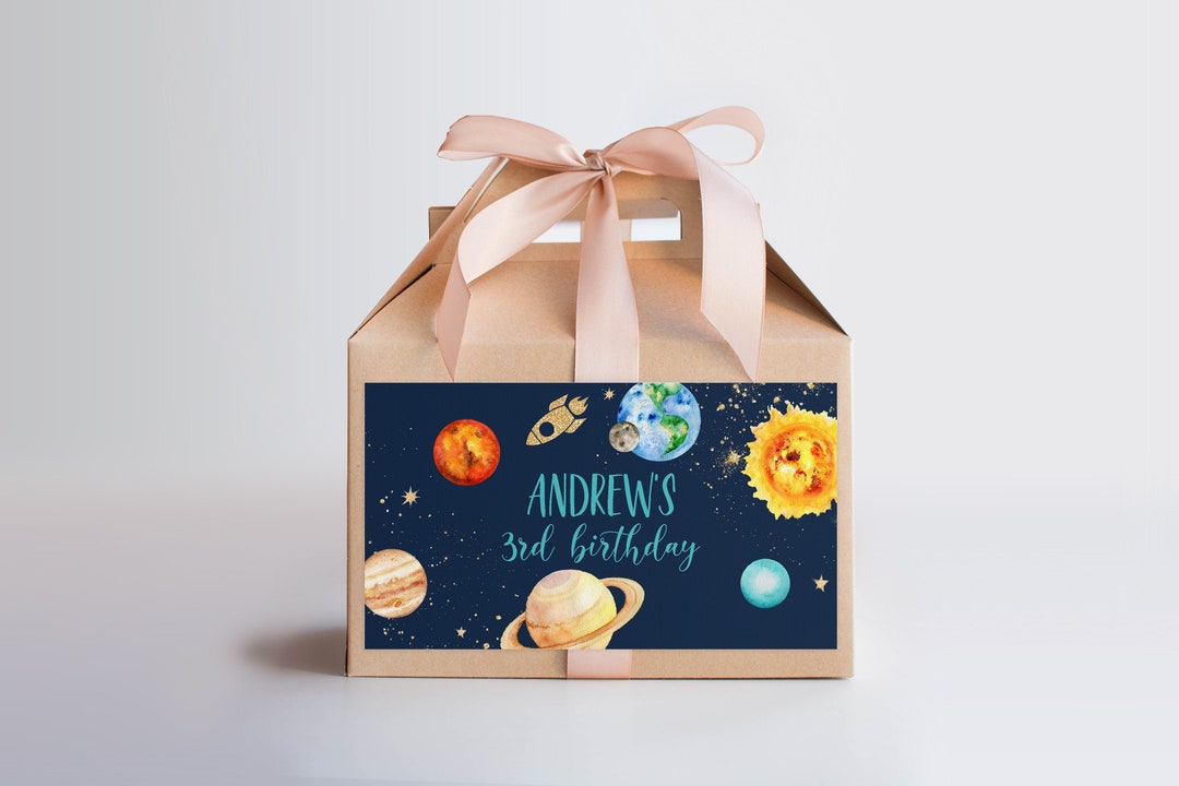 EDITABLE Outer Space Gable Box Favor Labels Planets Galaxy Party Favor ...