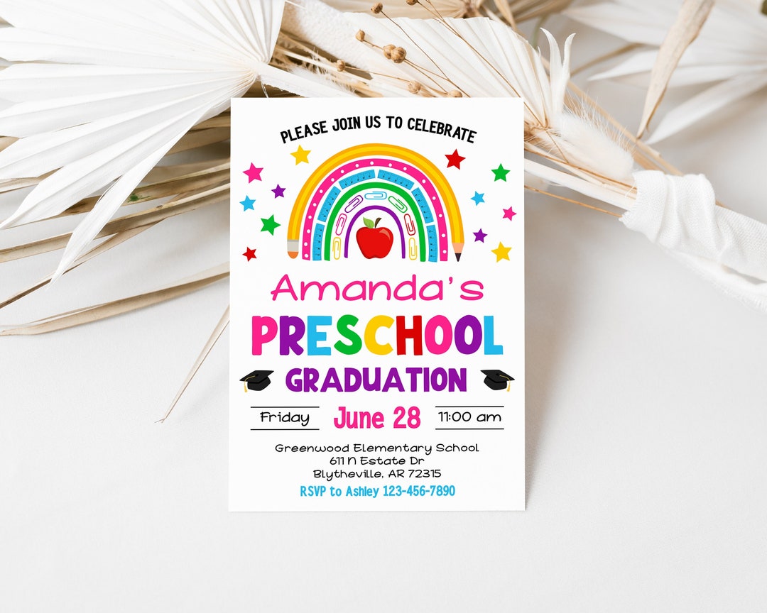 Preschool Graduation Invitation Editable Graduation Party Invite ...