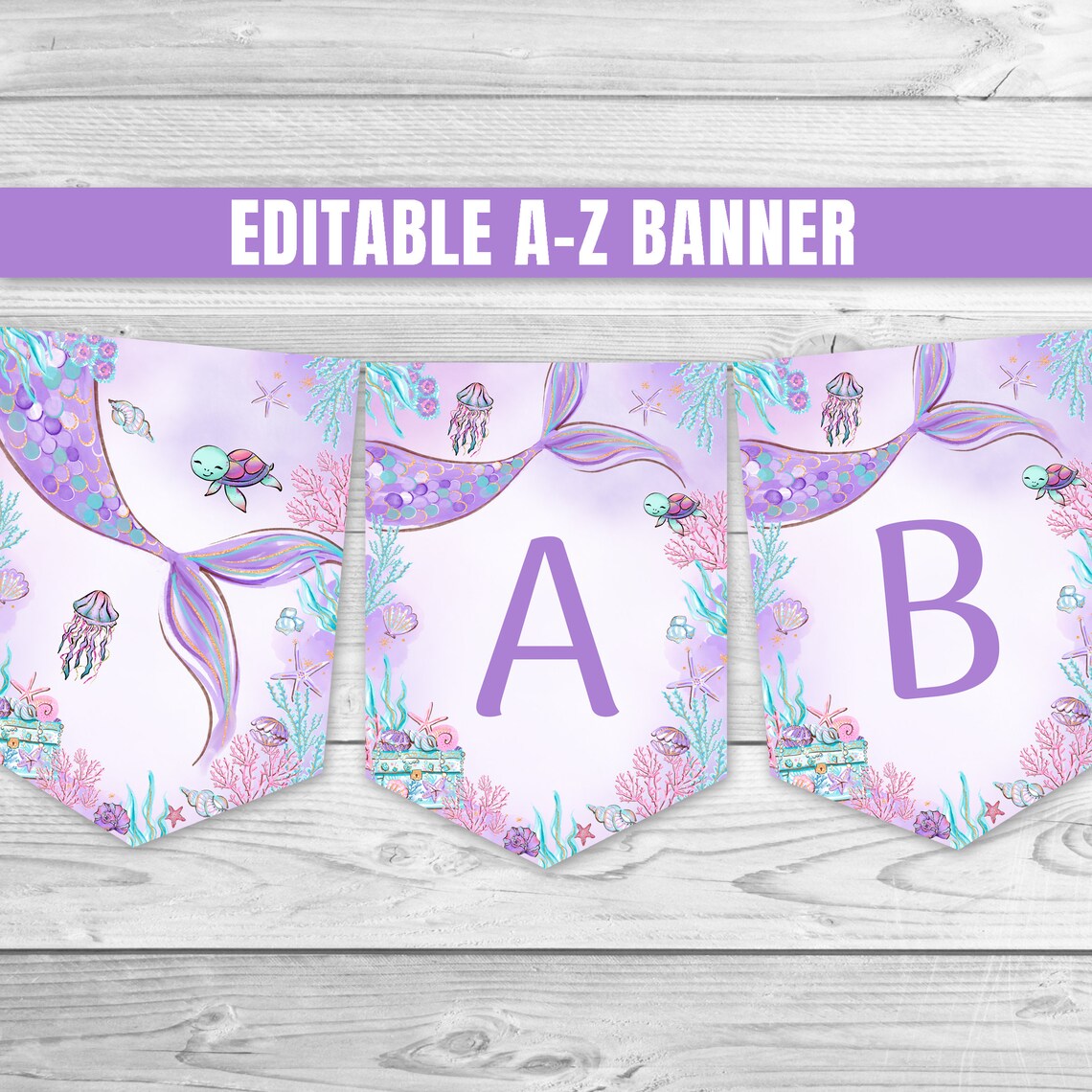 Editable Mermaid Banner Under the Sea Party Mermaid Birthday - Etsy