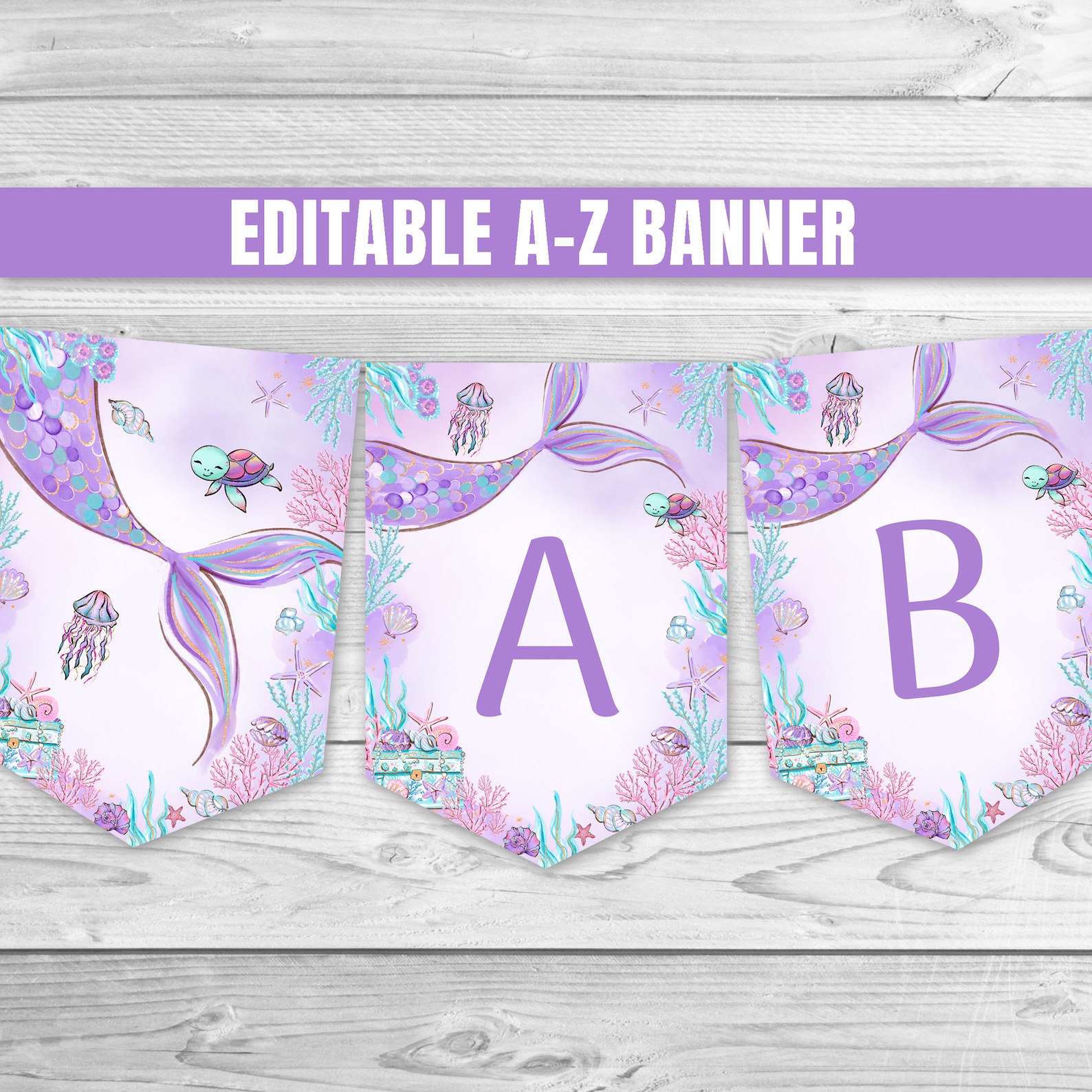 Editable Mermaid Banner Under the Sea Party Mermaid Birthday - Etsy