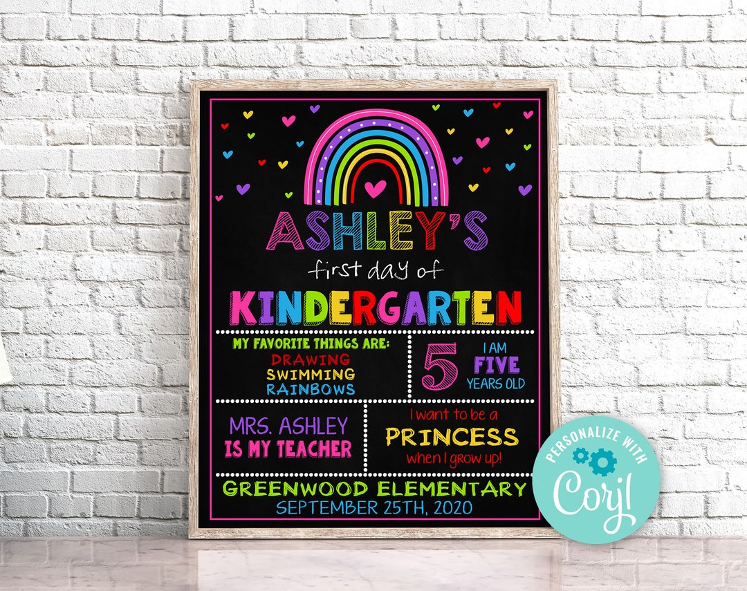 Editable First Day of Kindergarten Sign, Rainbow First Day of School ...