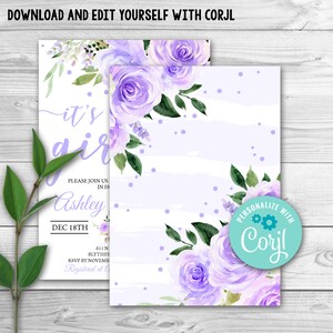 EDITABLE Purple Baby Shower Set. Purple Baby Shower Invitation Girl ...