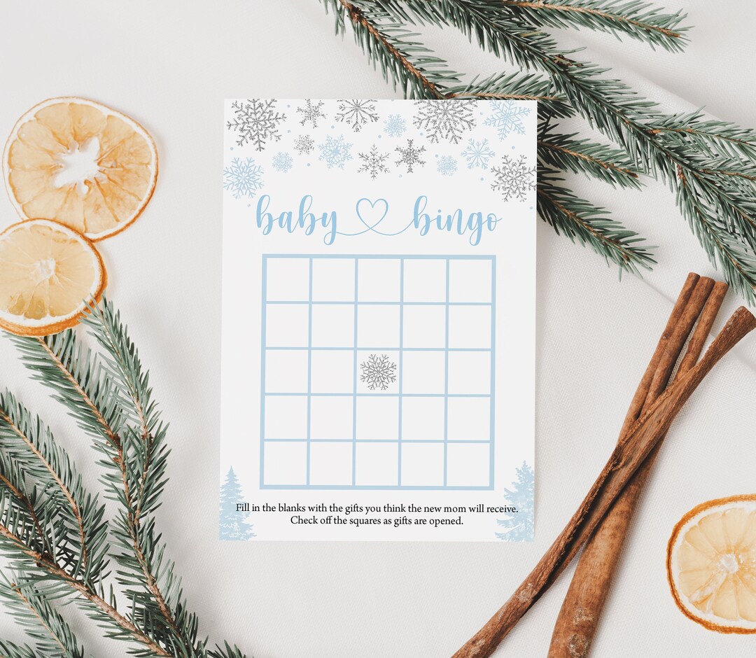 Boy Snowflake Baby Bingo Baby Shower Game Blue Snowflakes Bingo Baby ...