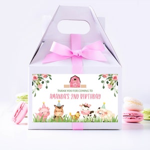 EDITABLE Farm Gable Box Favor Labels Farm Animals Party Favor Pink Farm ...