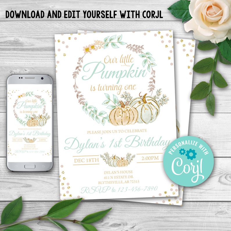 EDITABLE Pumpkin First Birthday Invitation. Little Pumpkin - Etsy