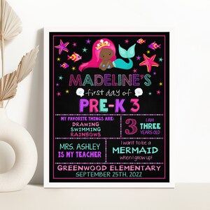 Editable First Day of Pre-k Sign, Mermaid First Day of School Sign ...