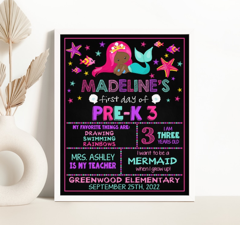 Editable First Day of Pre-k Sign, Mermaid First Day of School Sign ...