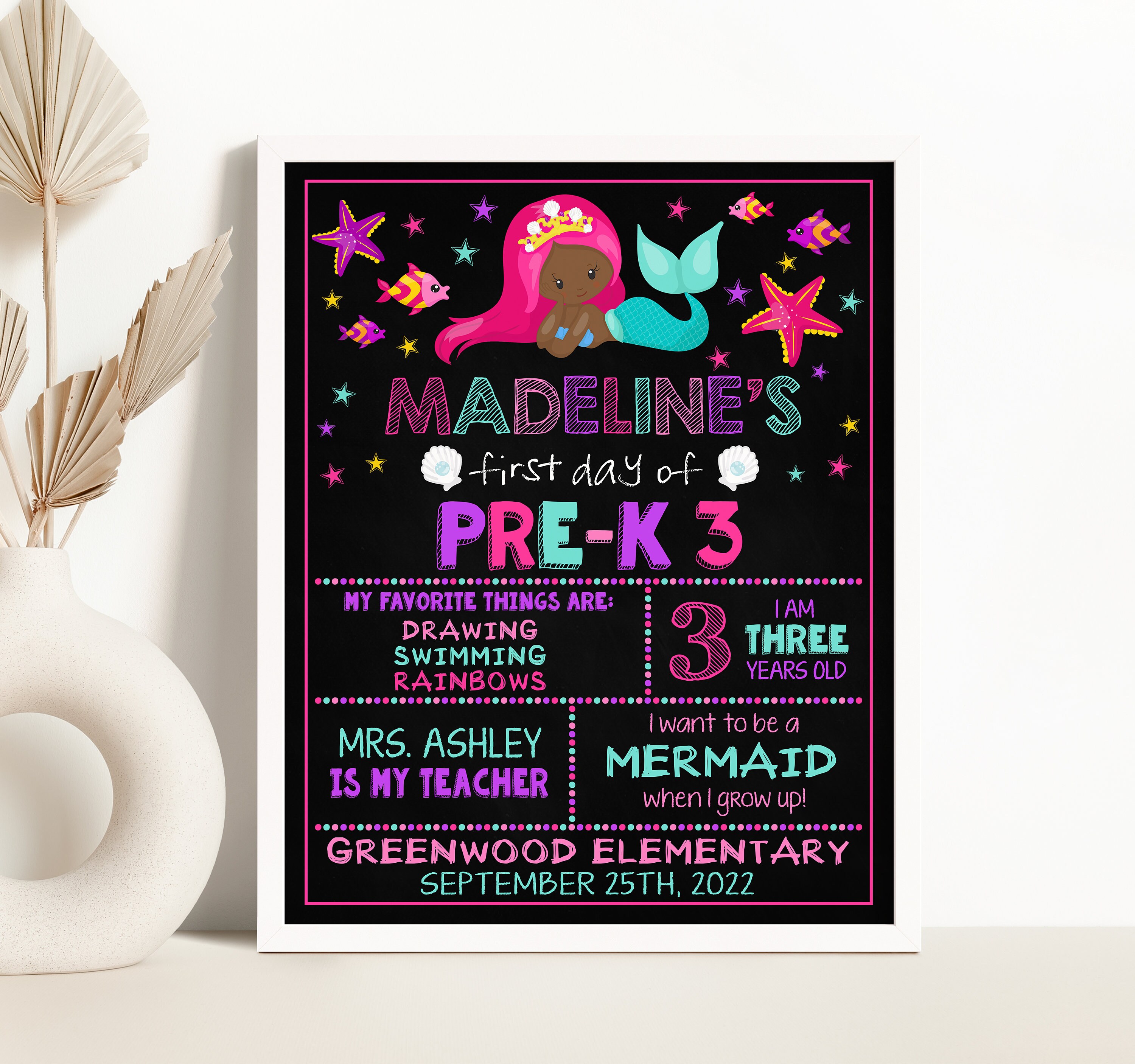 Editable First Day of Pre-k Sign, Mermaid First Day of School Sign ...