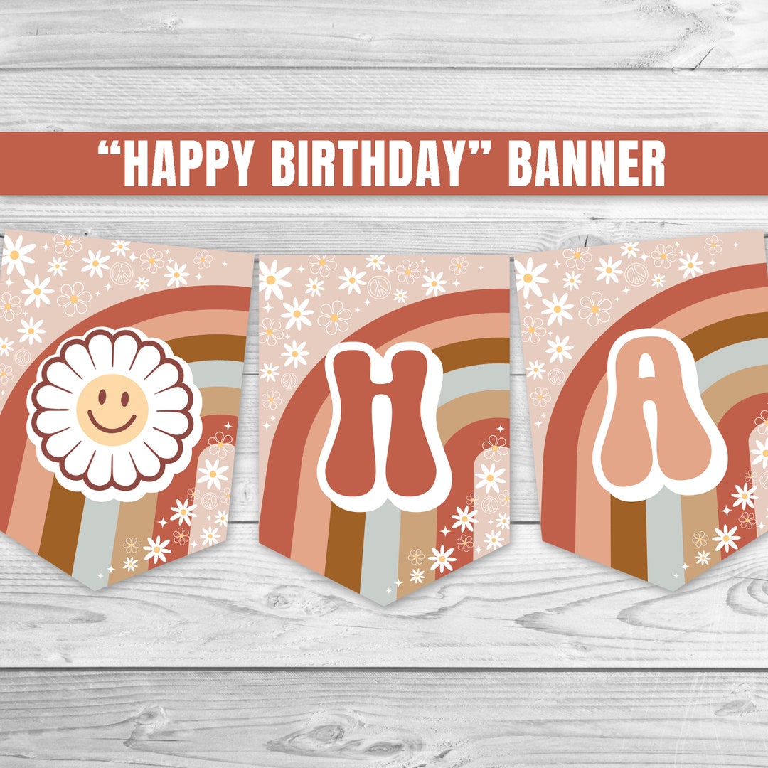 Groovy Happy Birthday Banner Retro Floral 70's Hippie Birthday Banner ...