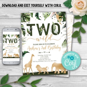 EDITABLE Safari Party Invitation Jungle Two WILD Animal - Etsy