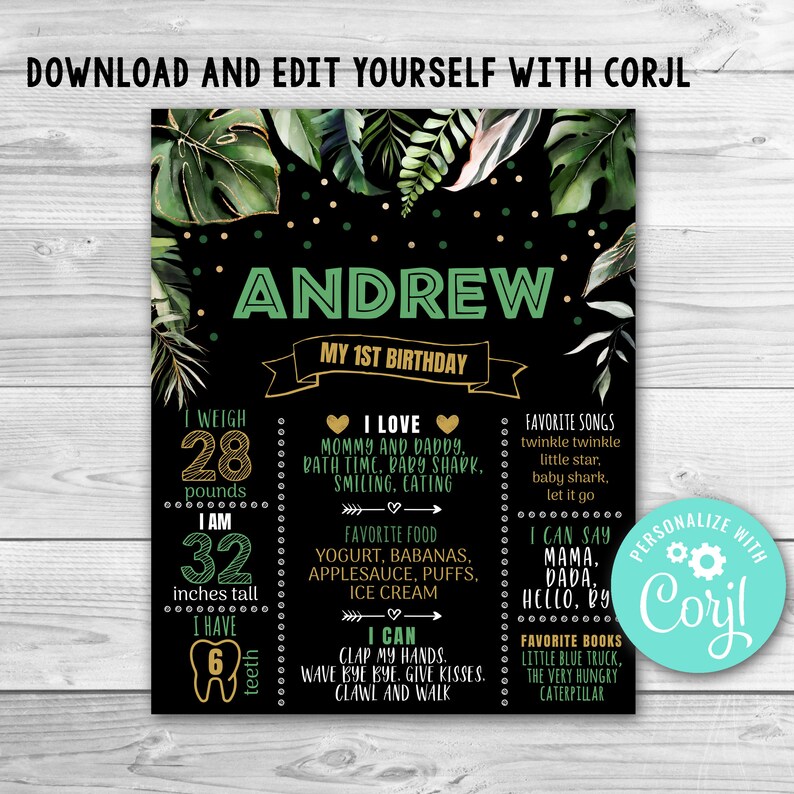 Editable Tropical Milestone Birthday Poster Greenery Palm - Etsy