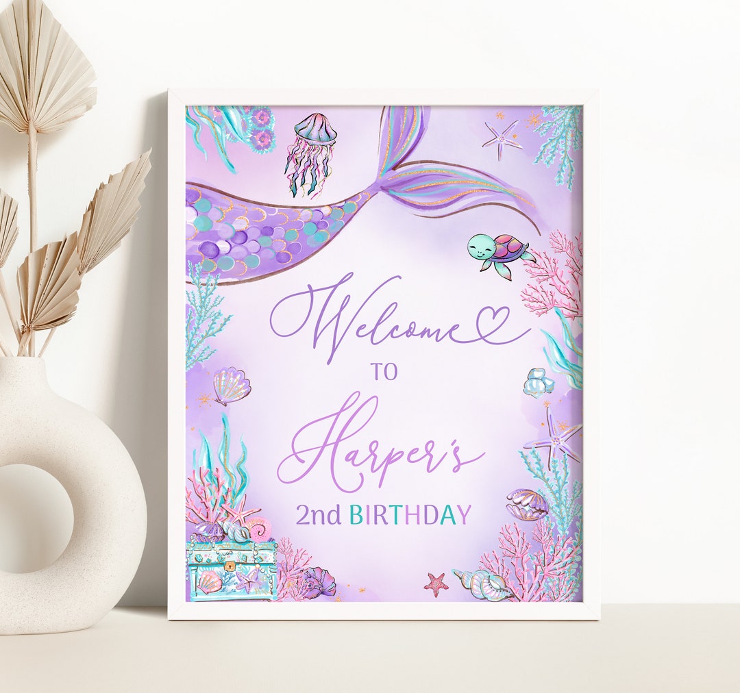 Editable Mermaid Welcome Sign Mermaid Under the Sea Birthday Sign ...