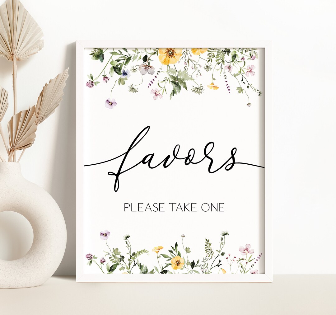 Wildflower Favors Baby Shower Sign Watercolor Wildflower Baby Shower ...