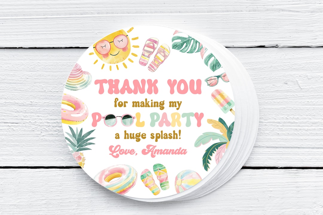 EDITABLE Pool Party Favor Tag Summer Party Thank You Tags Tropical ...