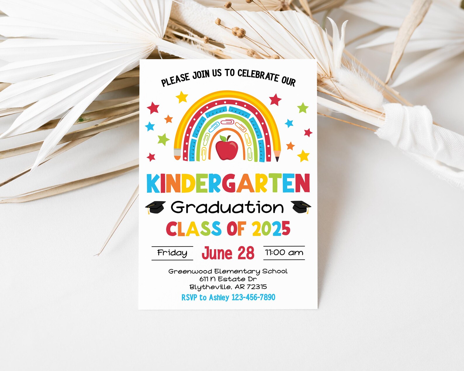 Kindergarten Graduation Invitation Editable Graduation Ceremony Invite ...
