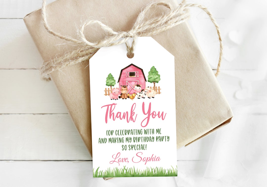 EDITABLE Farm Animals Favor Tag, Printable Pink Farm Thank You Tags ...