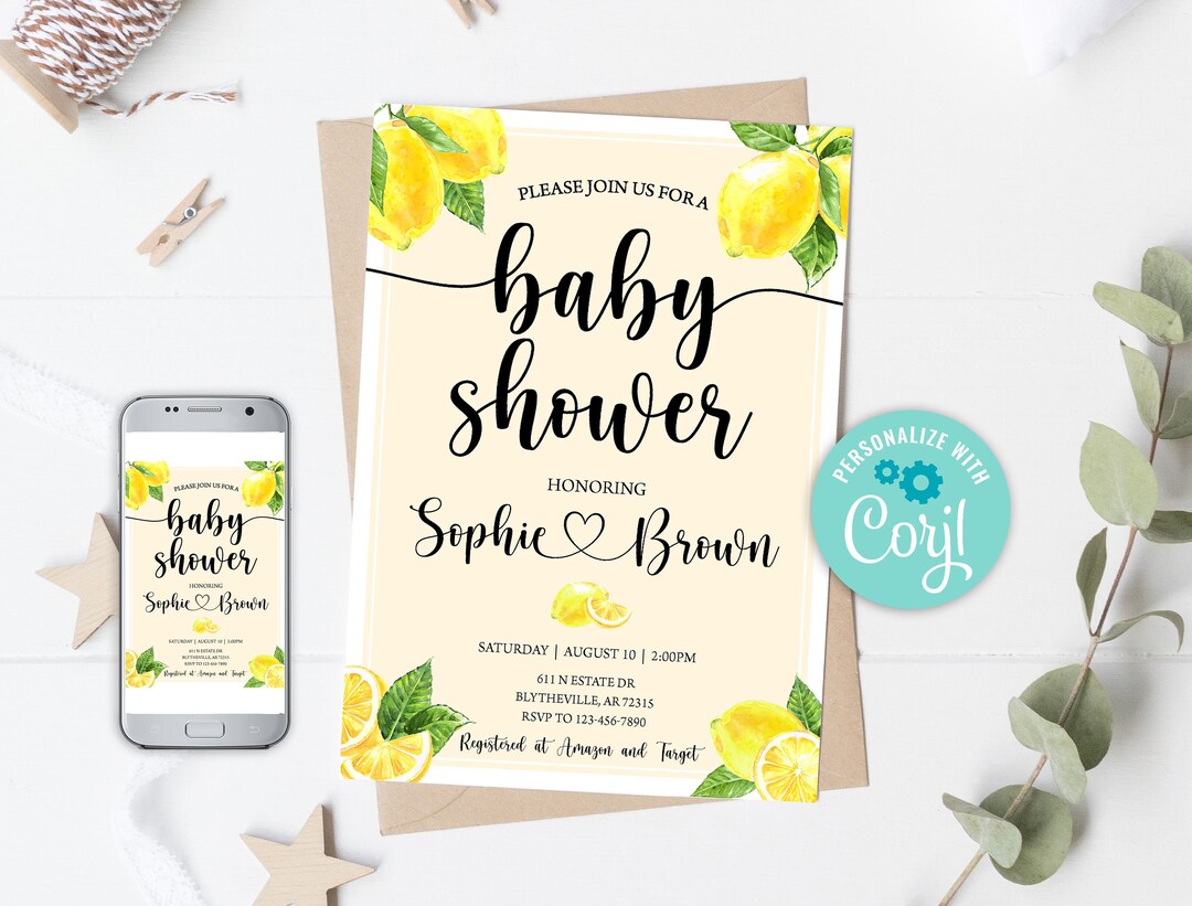 Editable Lemon Baby Shower Invitation, Lemonade Baby Shower Invitation ...