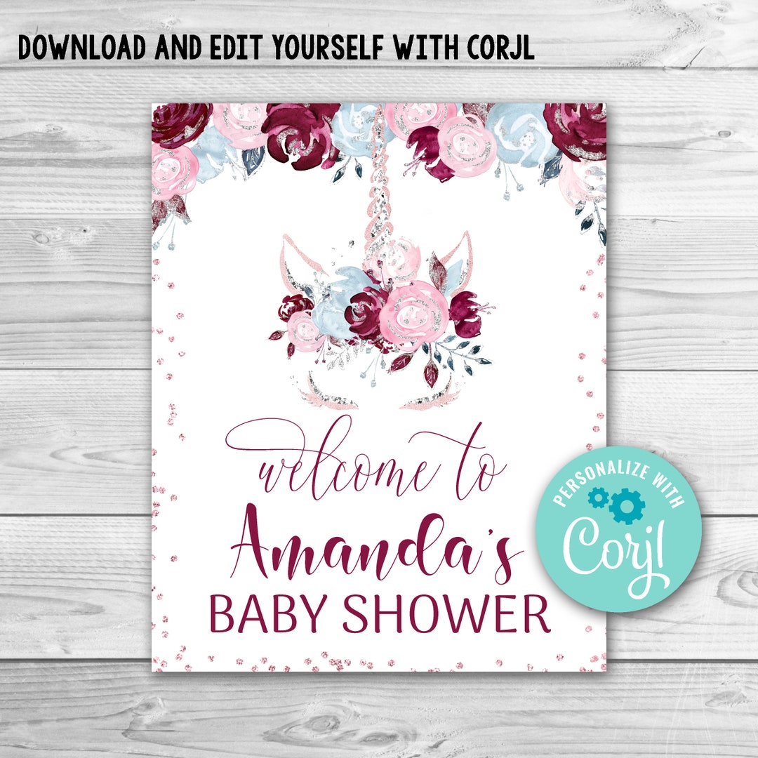 Editable Unicorn Baby Shower Welcome Sign. Unicorn Welcome Sign. Girl ...
