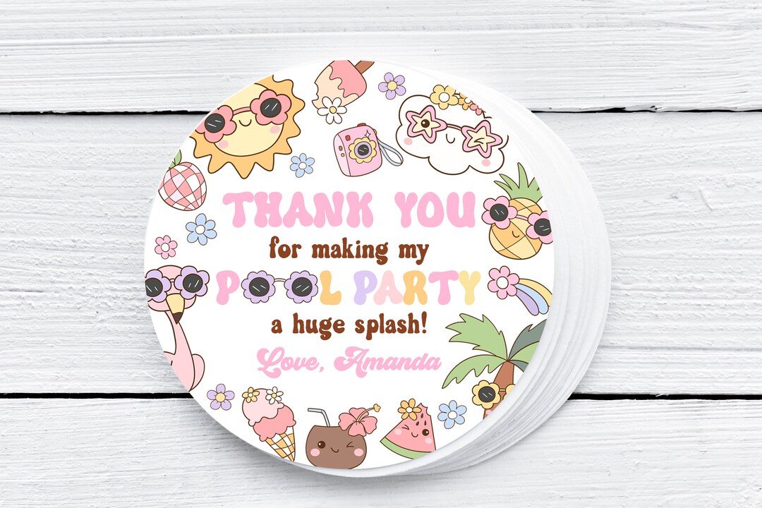 EDITABLE Pool Party Favor Tag Summer Party Thank You Tags Tropical ...