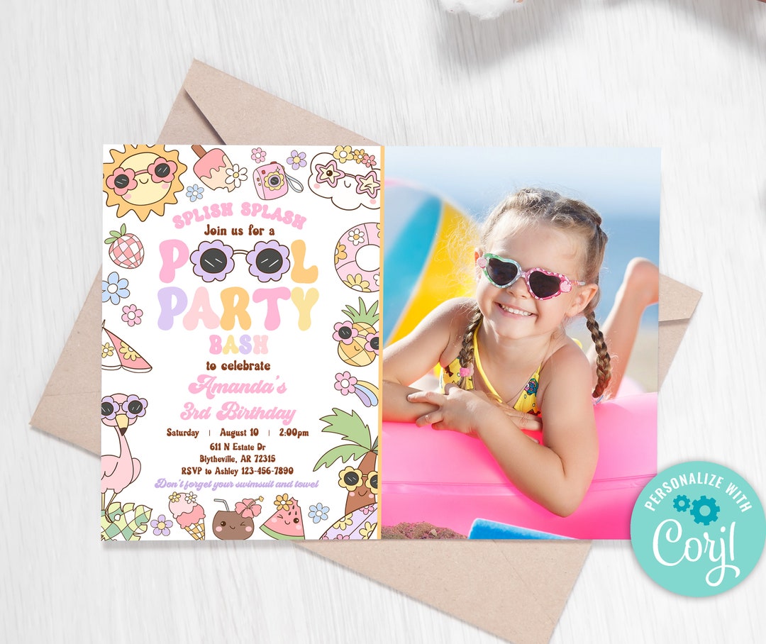 Editable Pool Party Invitation Groovy Summer Party Invitation Tropical ...