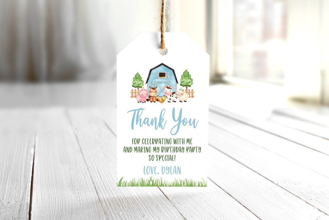 EDITABLE Farm Animals Favor Tag Printable Blue Farm Thank You Tags Farm ...