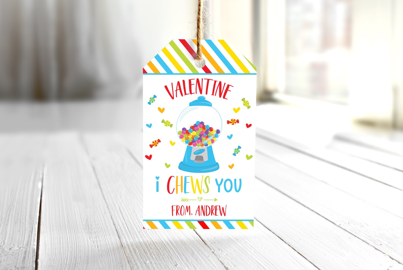 EDITABLE Bubble Gum Valentine's Day Gift Tag Valentine I Chews You ...