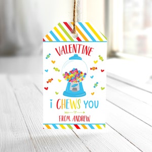 EDITABLE Bubble Gum Valentine's Day Gift Tag Valentine I Chews You ...