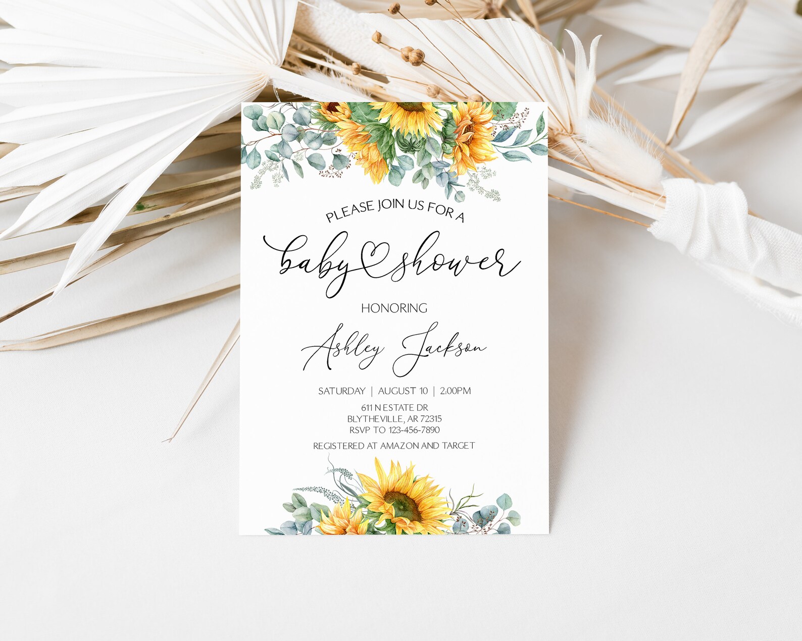 Editable Sunflower Baby Shower Invitation Set Rustic Sunflower - Etsy
