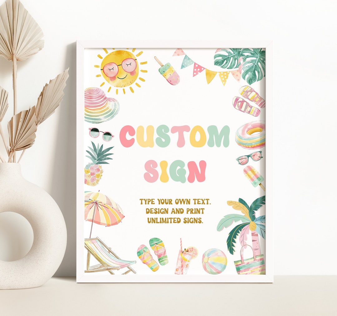 Pool Party Fully Editable Custom Sign Editable Splish Splash Birthday ...