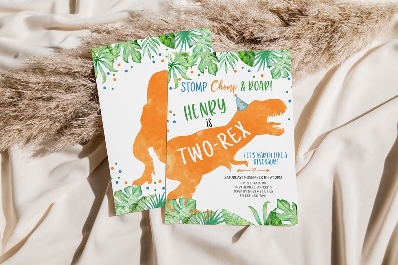EDITABLE Two-rex Dinosaur Birthday Invitation Dino T-rex - Etsy