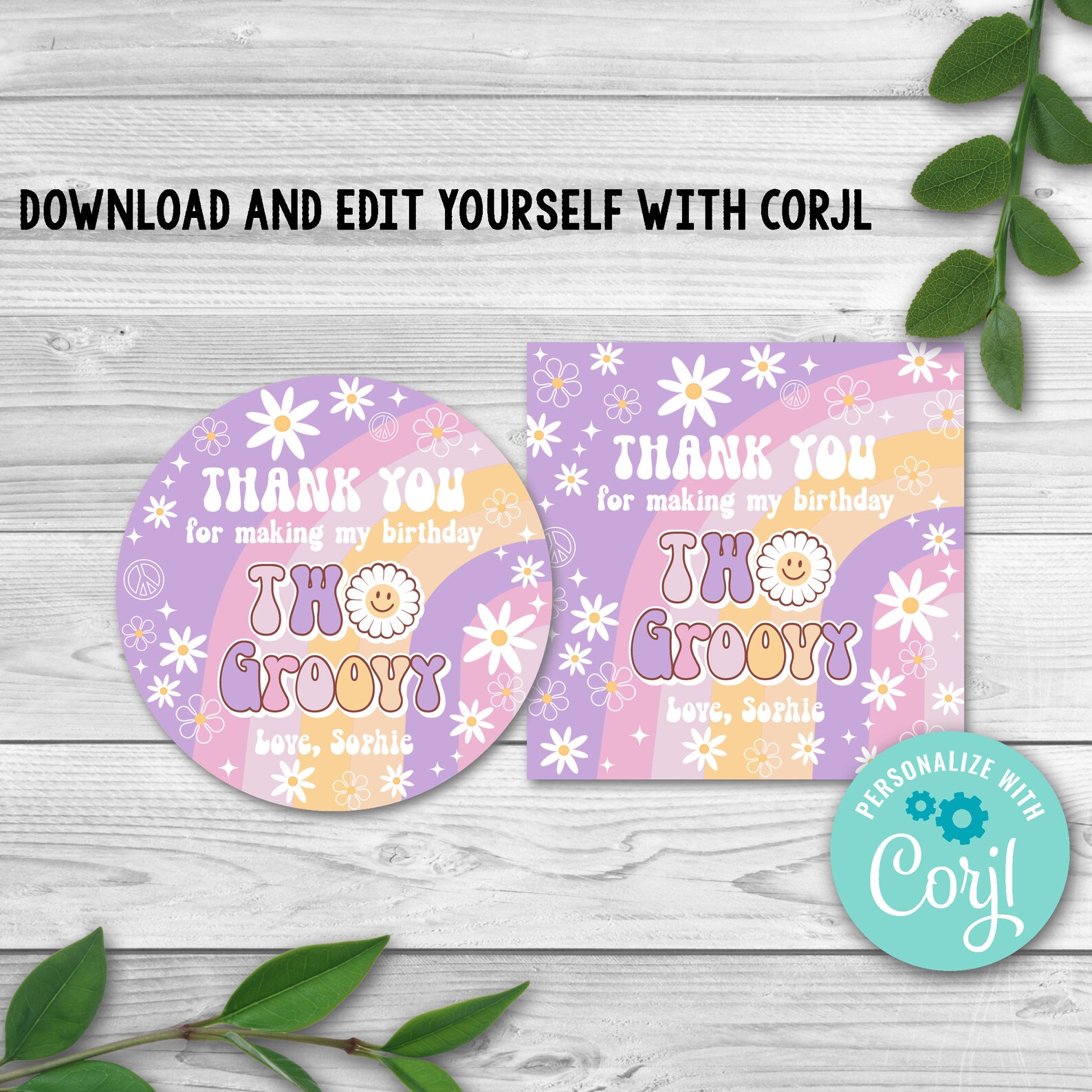 EDITABLE Two Groovy Birthday Favor Thank You Tag Groovy - Etsy