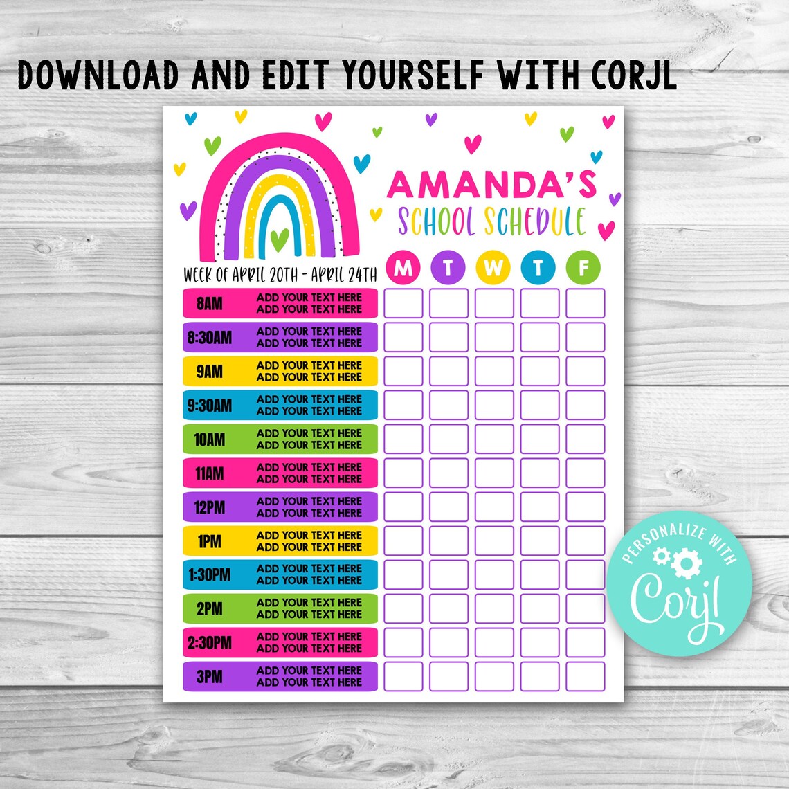 Rainbow Homeschool Schedule Rainbow Daily Routine Kids Daily | Etsy