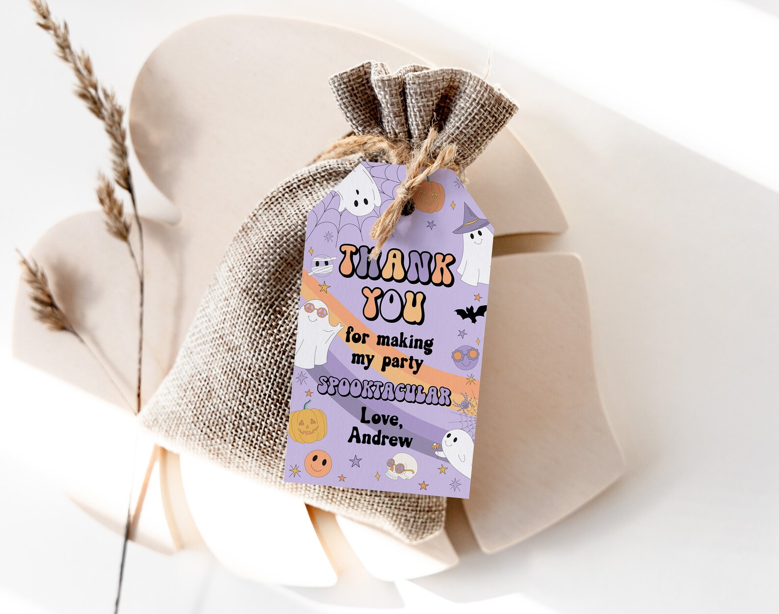 EDITABLE Halloween Birthday Thank You Tag Groovy Halloween - Etsy