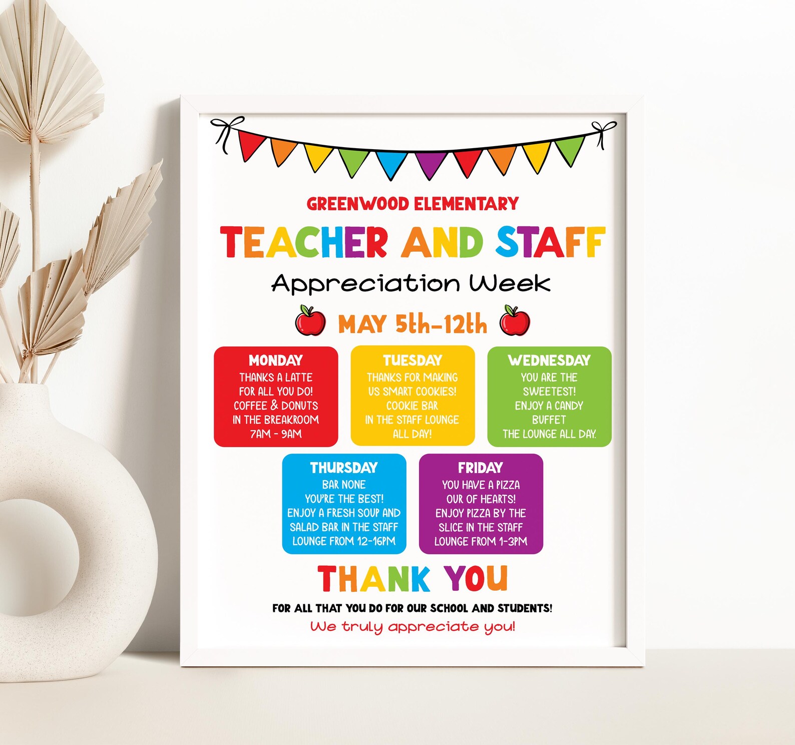 Editable Teacher Appreciation Week Itinerary Poster Teachers Staff ...