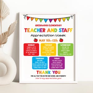 Editable Teacher Appreciation Week Itinerary Poster Teachers Staff ...