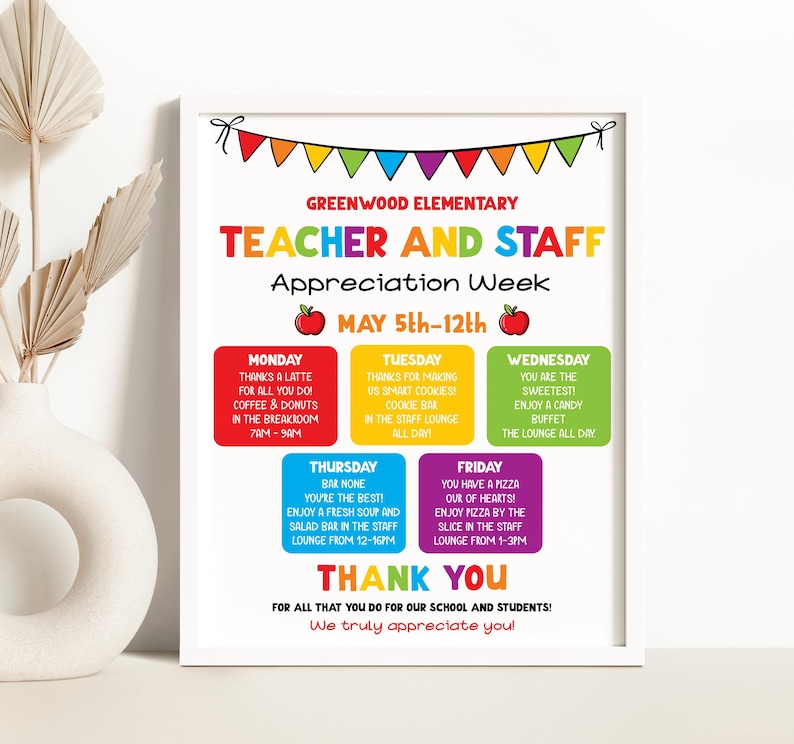 Editable Teacher Appreciation Week Itinerary Poster Teachers Staff ...